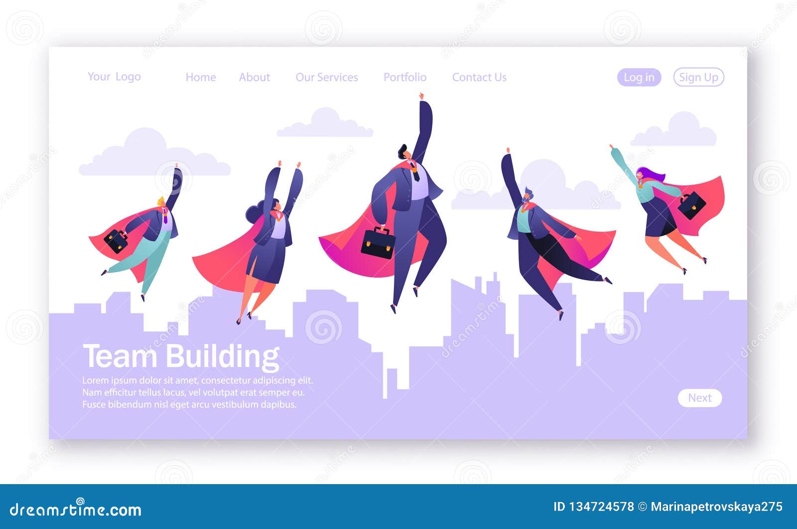 Concept of Landing Page on Teamwork Theme. Vector Illustration for ...