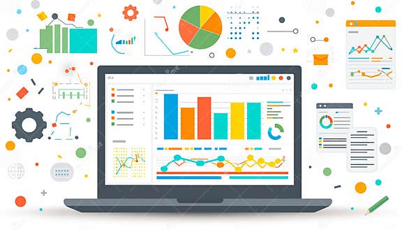 Concept with Laptop Computer, Charts Diagrams, Graphs and Place for ...