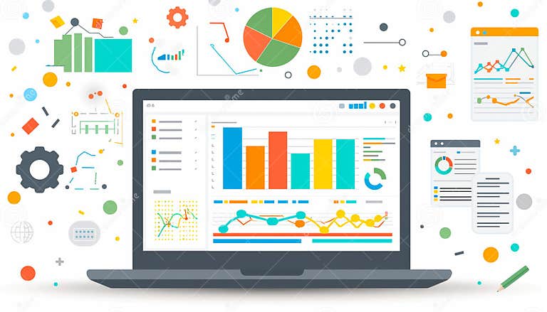 Concept with Laptop Computer, Charts Diagrams, Graphs and Place for ...