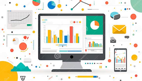 Concept with Laptop Computer, Charts Diagrams, Graphs and Place for ...