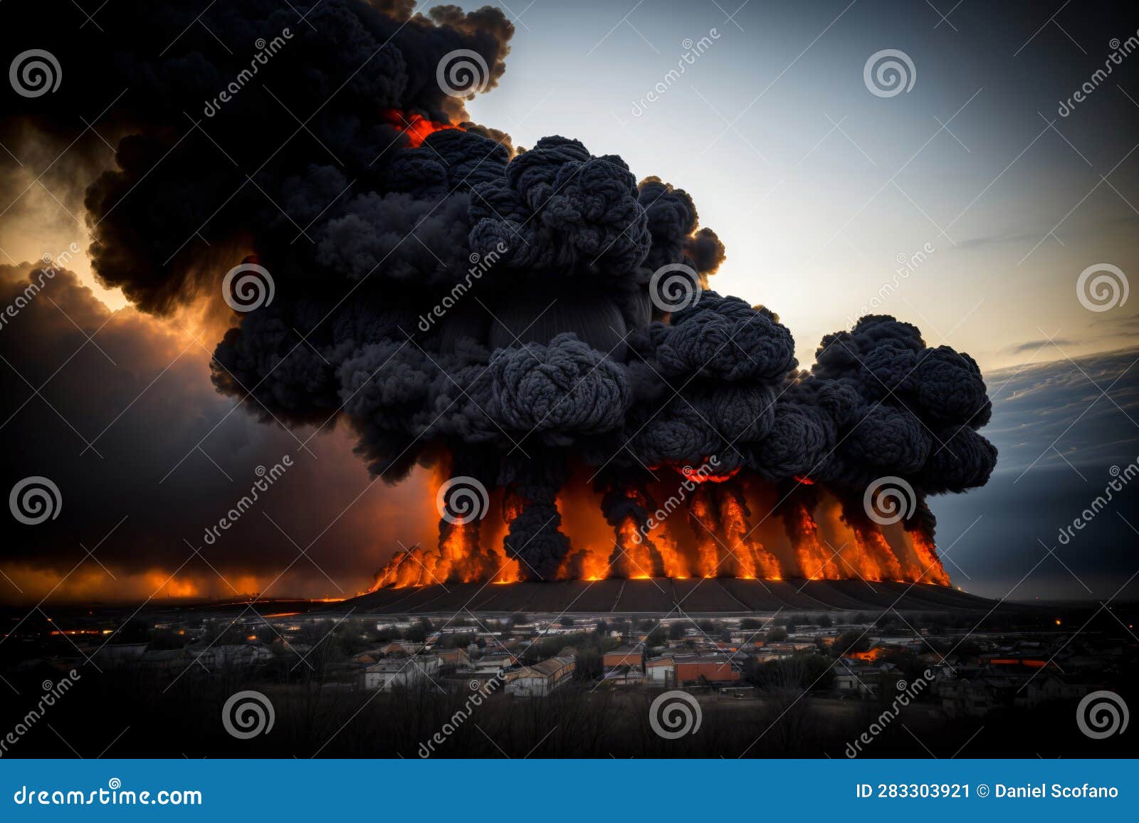 A Large Plume of Black Smoke Rising from a Volcano. Generative AI Stock ...
