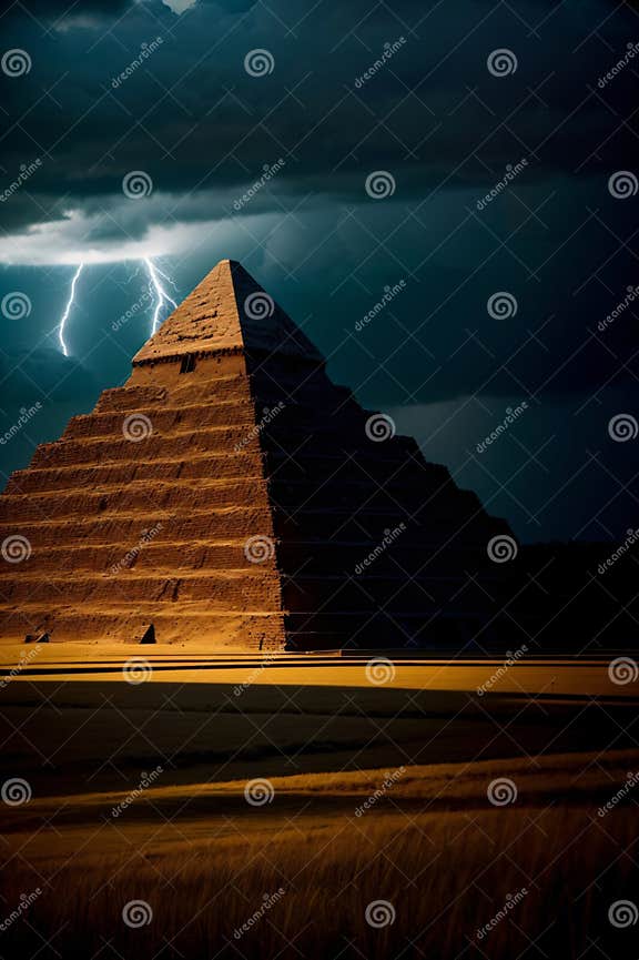 A Large Pyramid with Lightning in the Background. Generative AI Stock ...