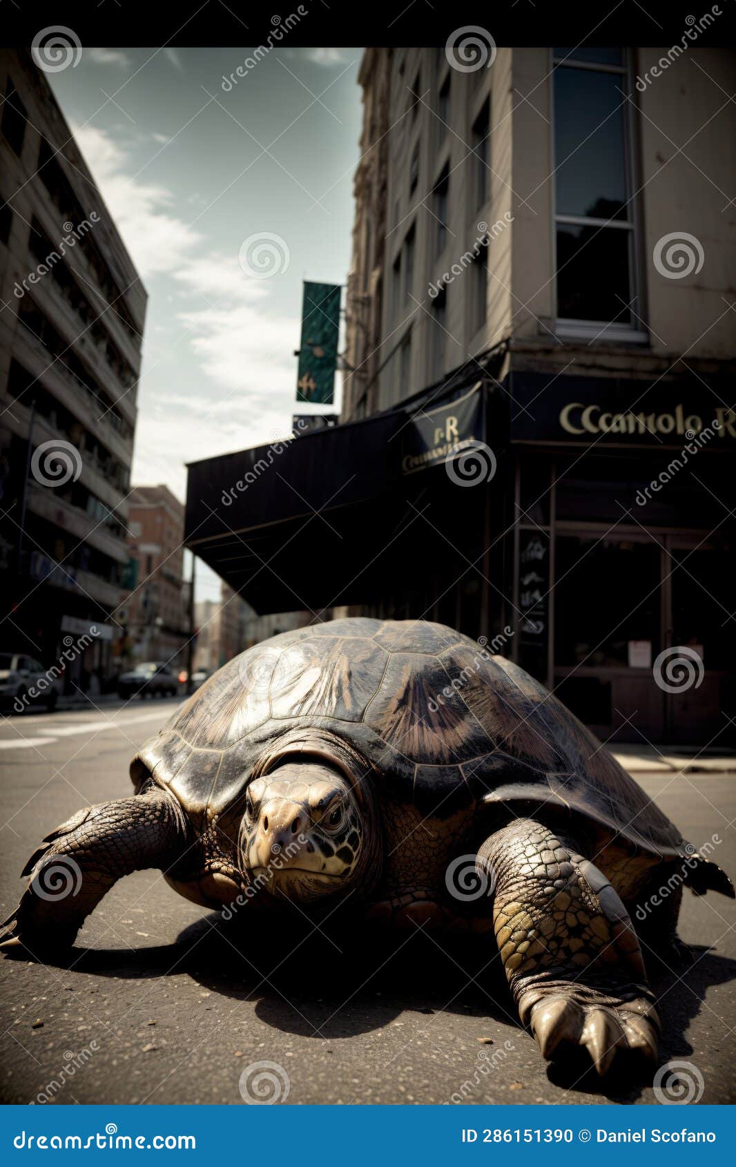 A Large Turtle Sitting on the Side of a Road. Generative AI Stock ...