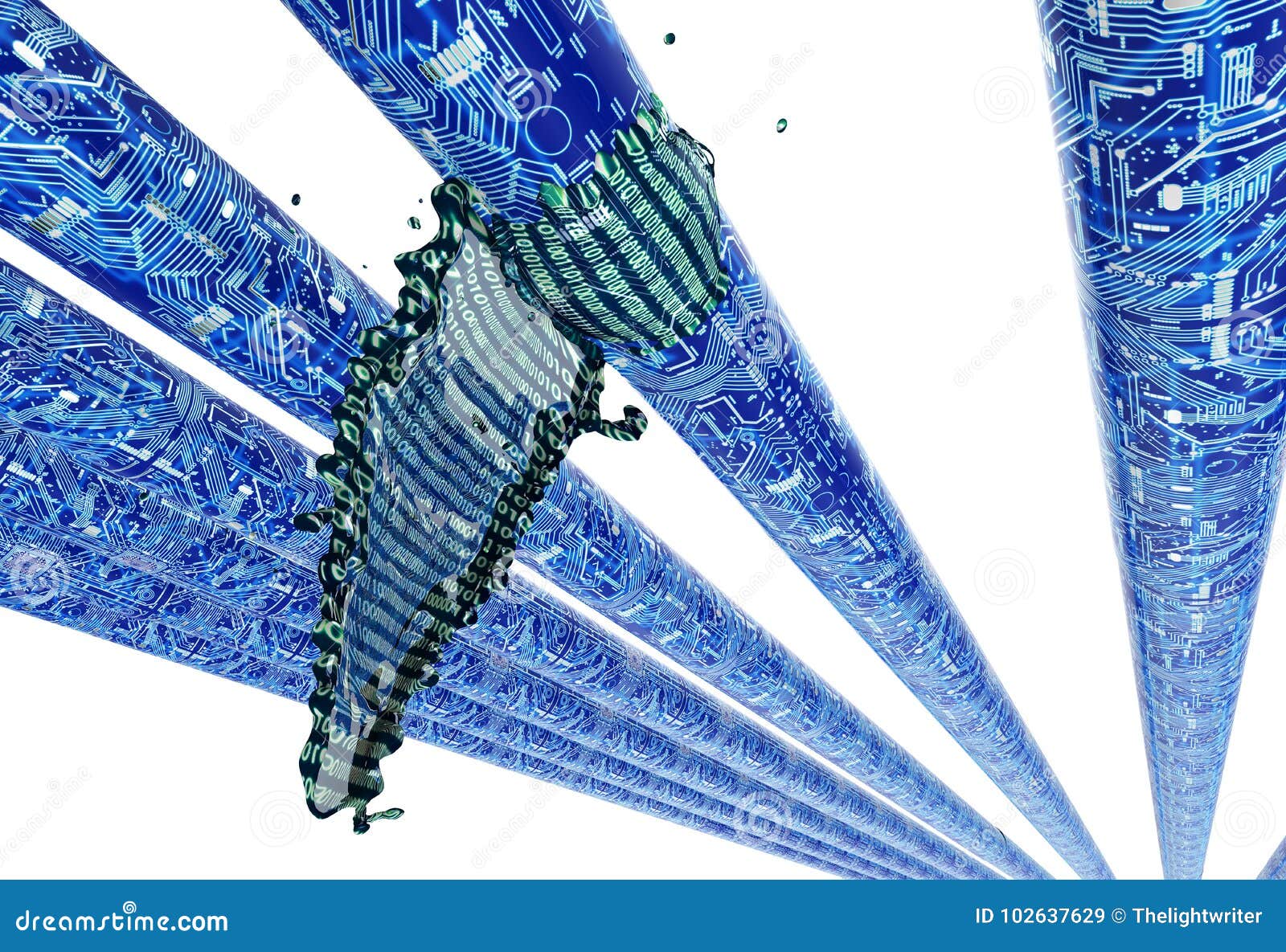 Concept of Leaky Software, Data Pouring Out of Pipe Stock Illustration ...