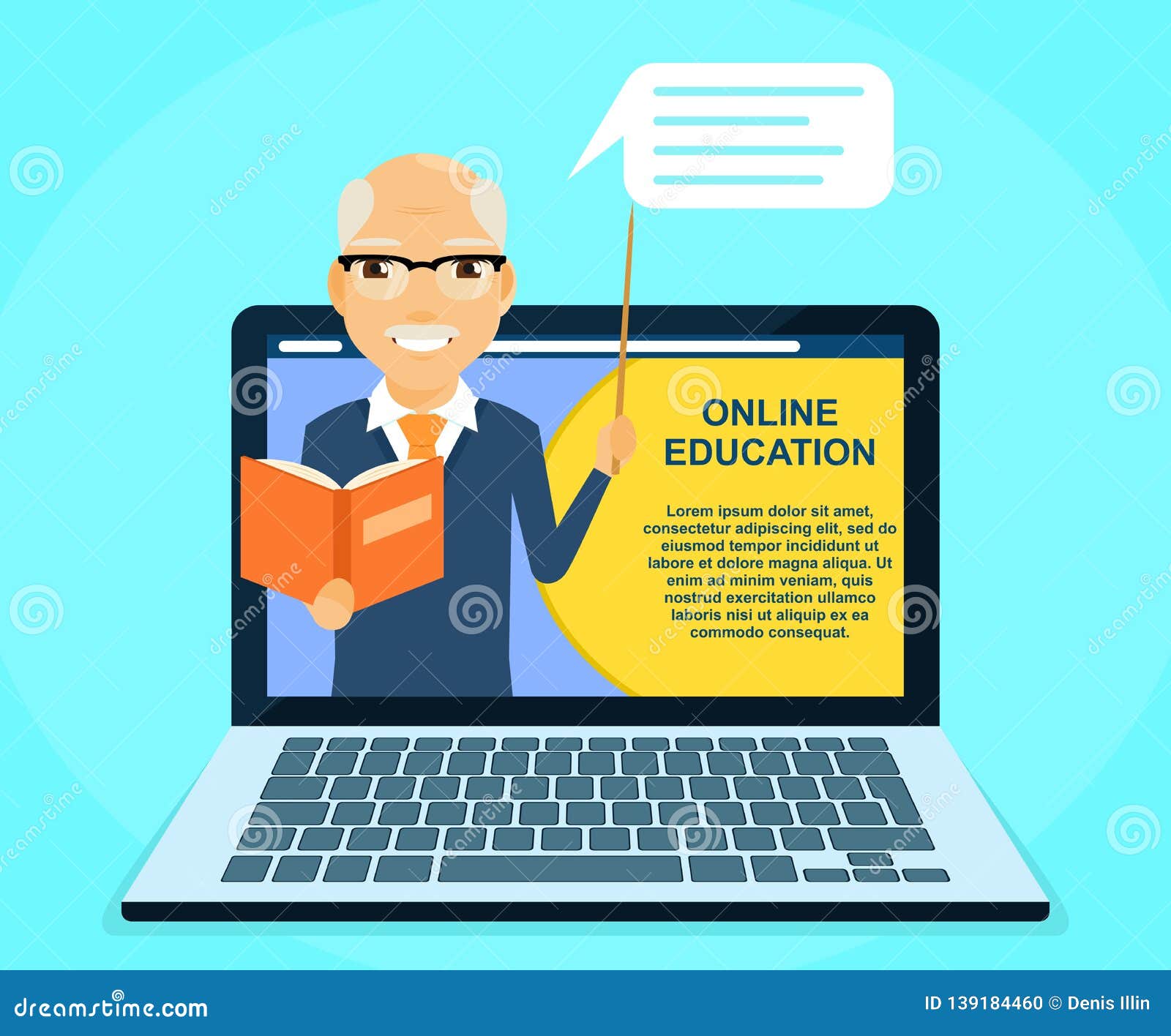 The Concept of Learning through the Internet. an Elderly Man Holding a ...