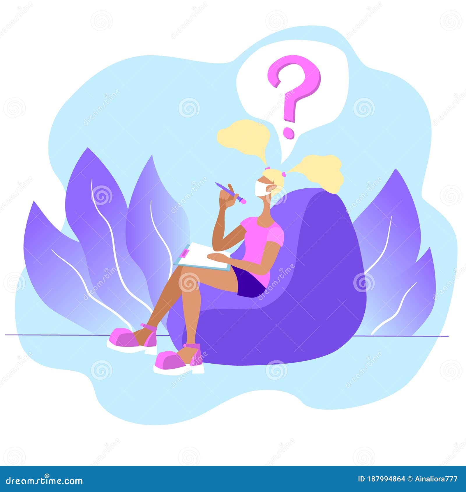 The Concept of Learning and Thinking about Solving a Problem. Girl in ...