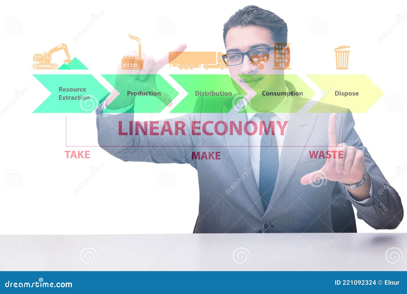 Concept of Linear Economy with Businessman Stock Photo - Image of ...