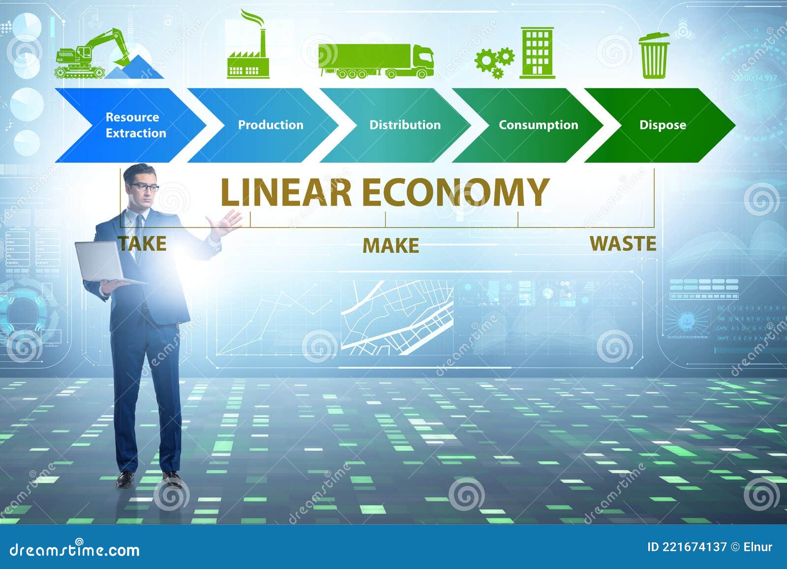 Concept of Linear Economy with Businessman Stock Image - Image of ...