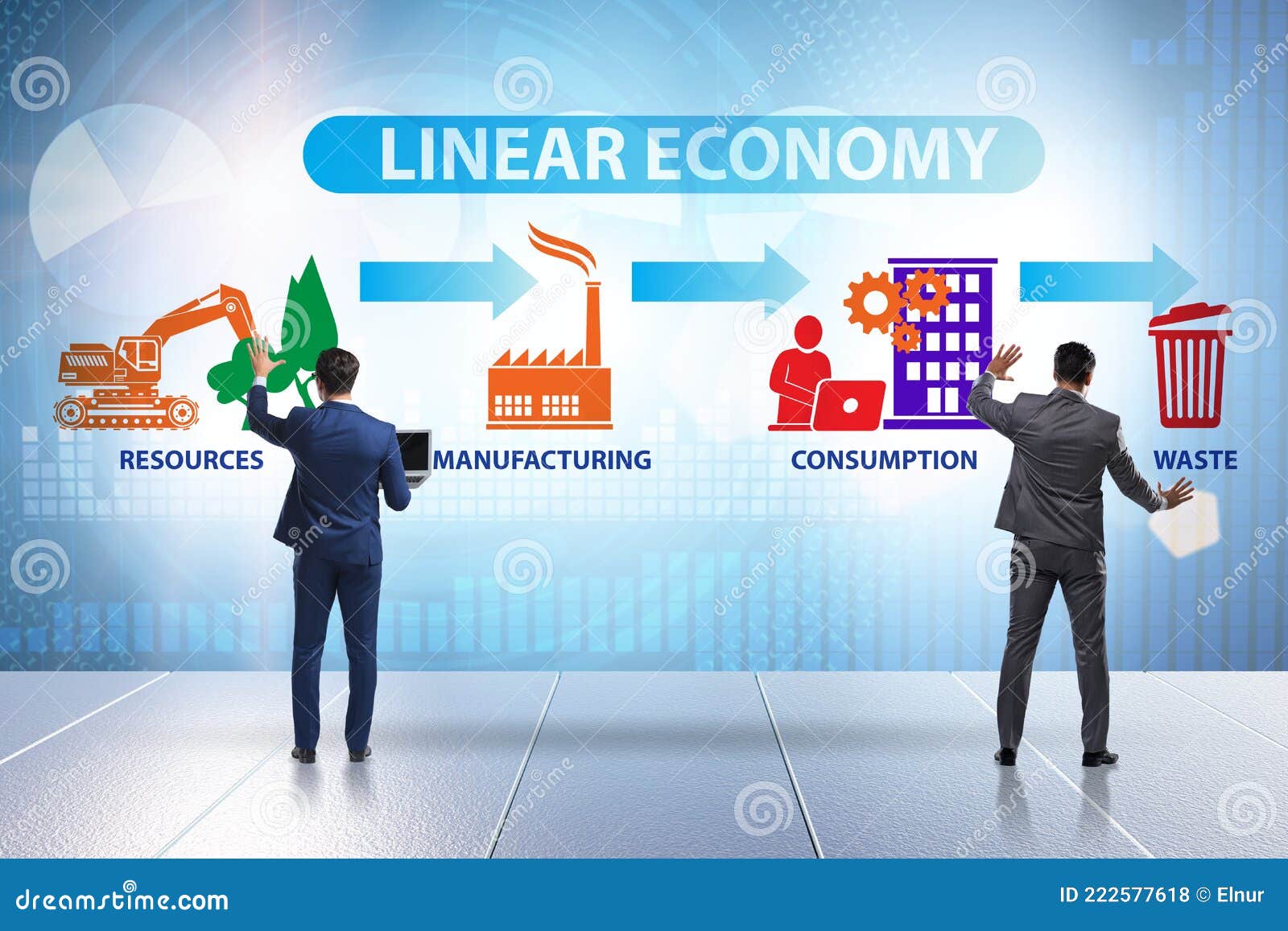 Concept of Linear Economy with Businessman Stock Photo - Image of green ...
