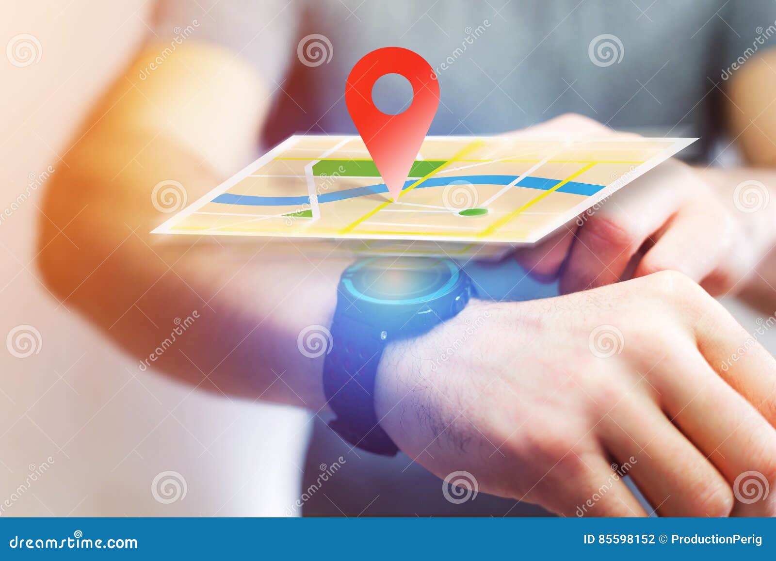 Concept Of Localization On A Map With A Smartwatch Stock Image ...