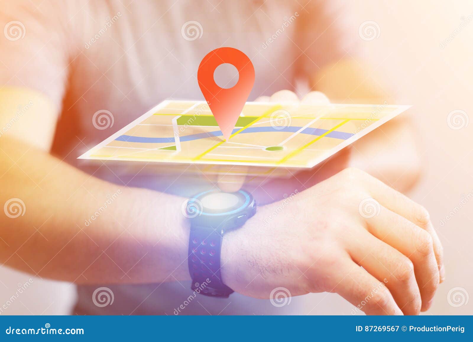 Concept Of Localization On A Map With A Smartwatch Stock Image ...