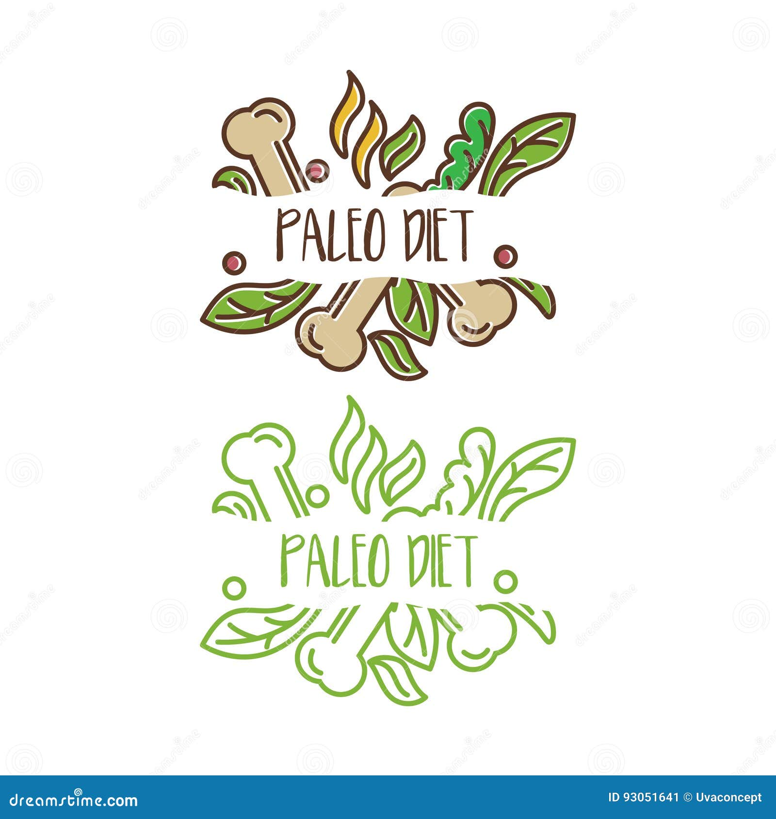 Concept Logo for Paleo Diet with Bones,leaves. Stock Vector ...