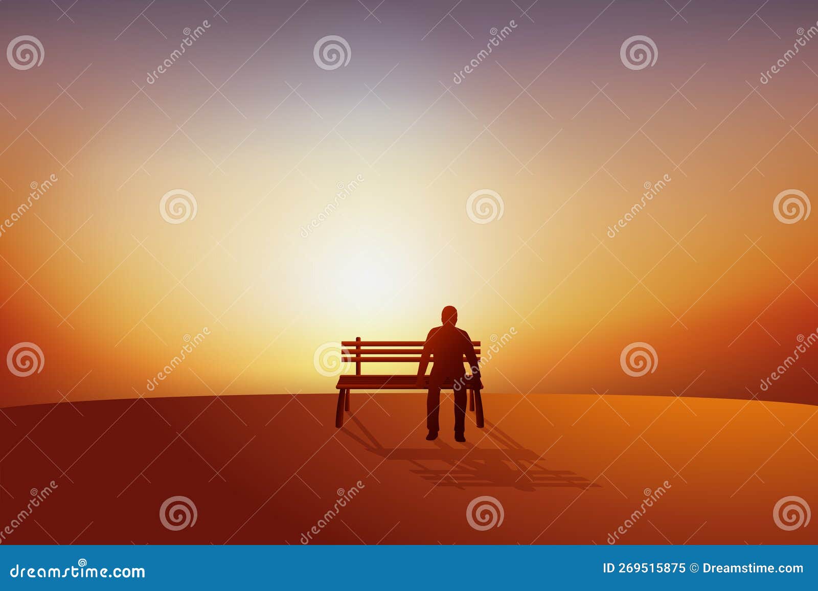 Isolation Concept with an Isolated Man Sitting on a Bench. Stock Vector ...