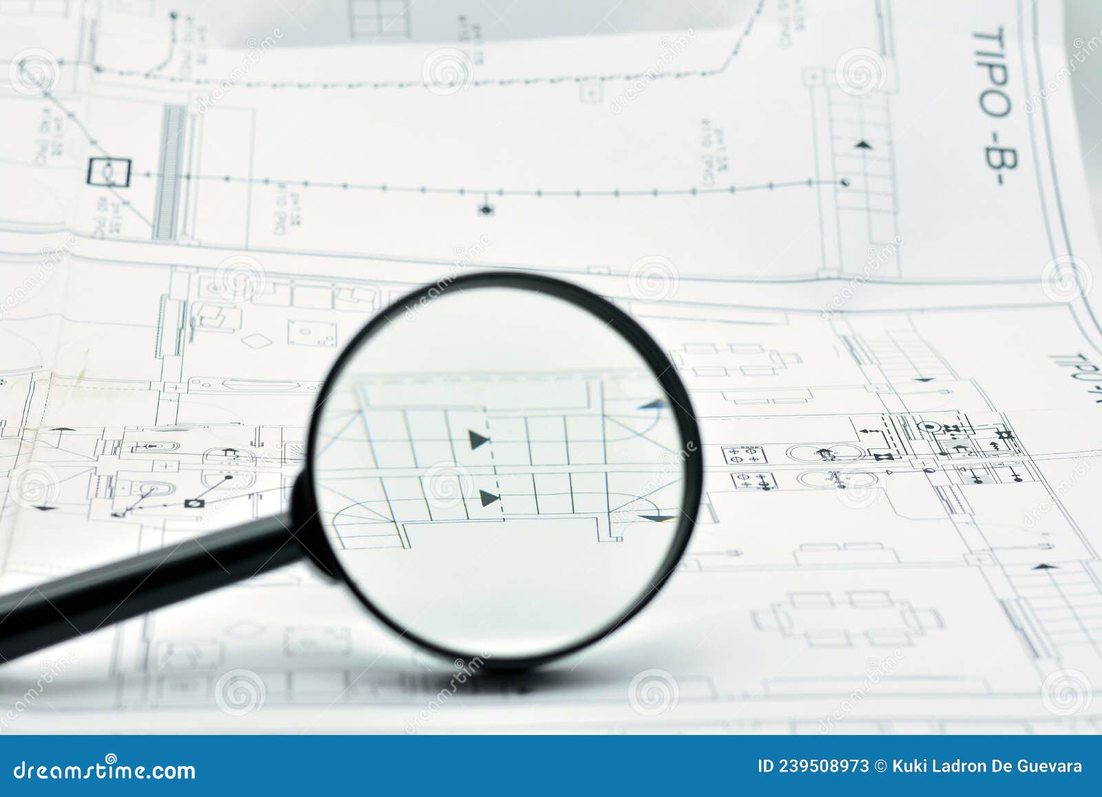 Concept of Looking at a Blueprint with a Magnifying Glass Stock Image ...