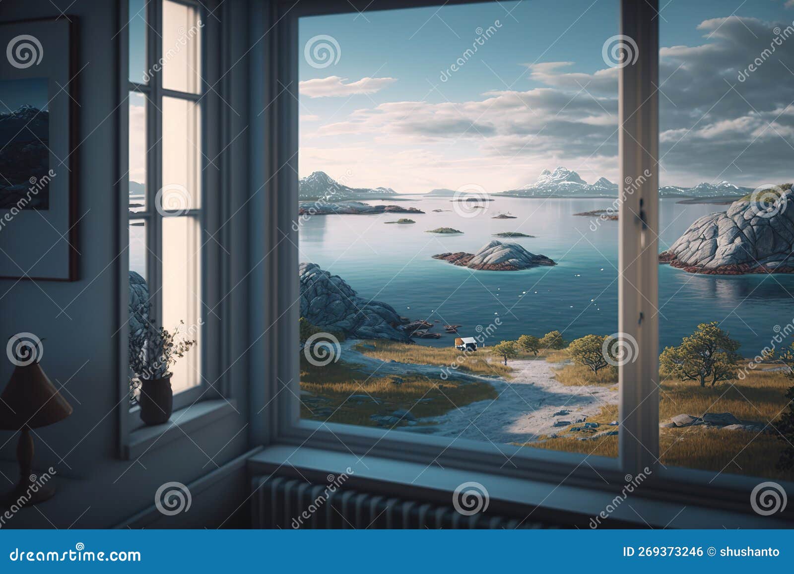 Looking out of a window stock illustration. Illustration of interior ...