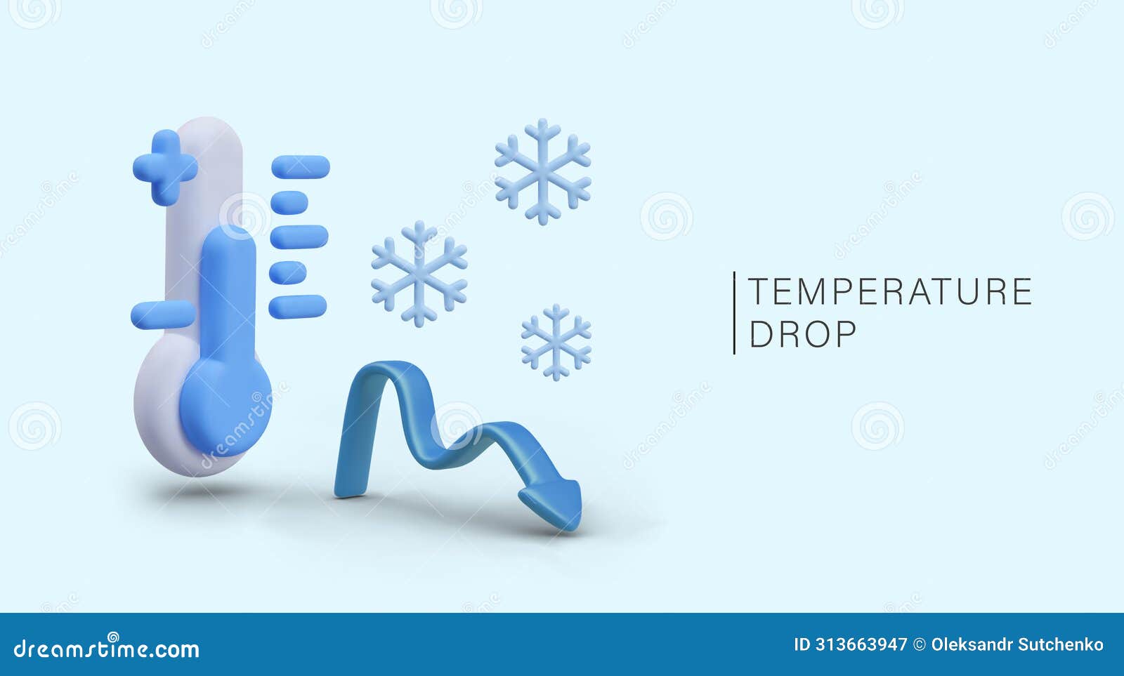 Concept of Lowering Temperature. Blue Banner with 3D Thermometer ...