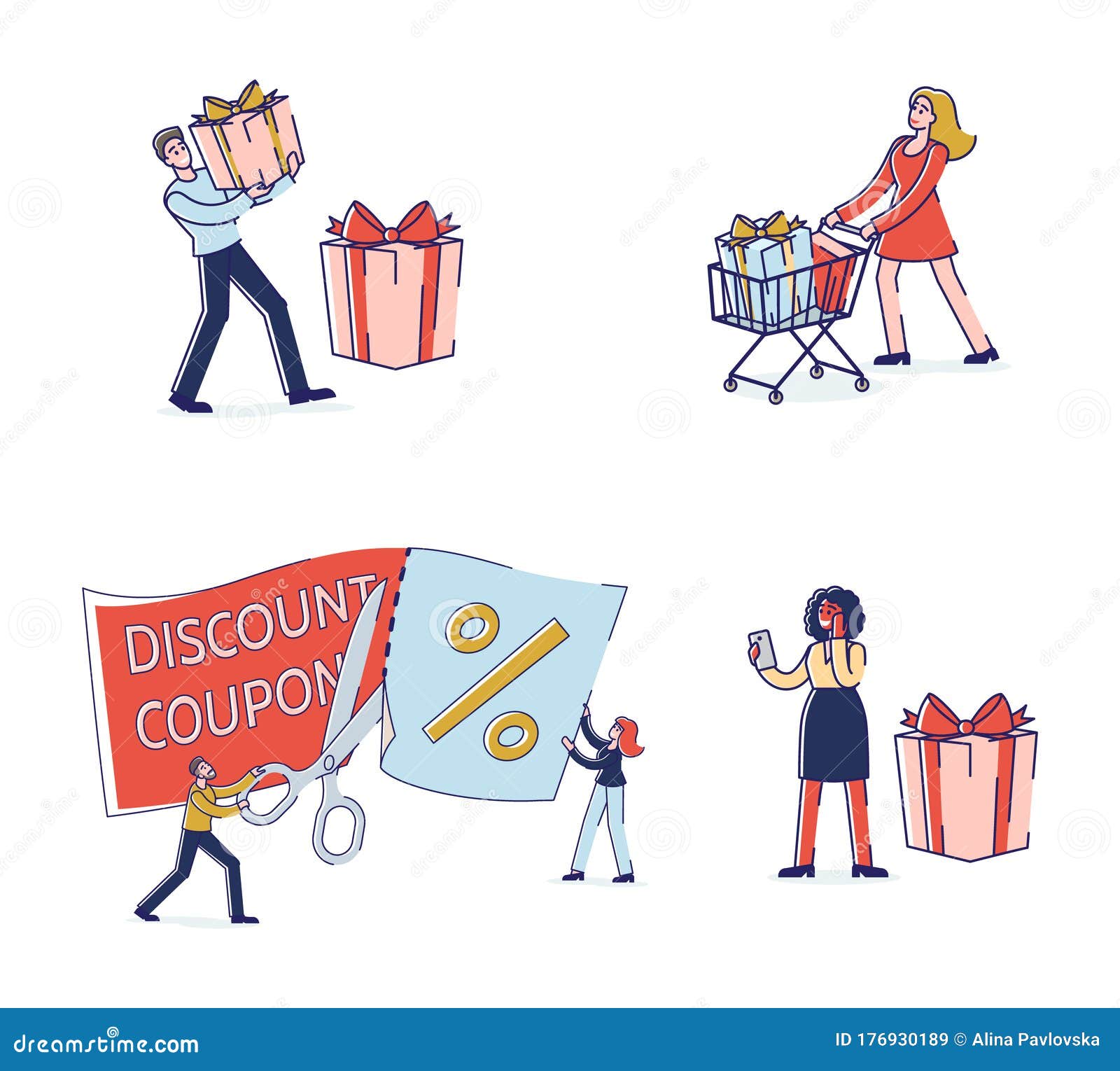 Concept of Loyalty Program, Discounts. Men and Women Make Shopping ...