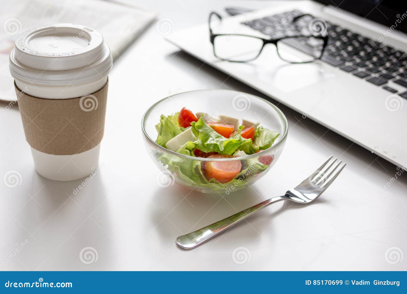 Concept of Lunch in Office at Work Desktop Stock Image - Image of food ...