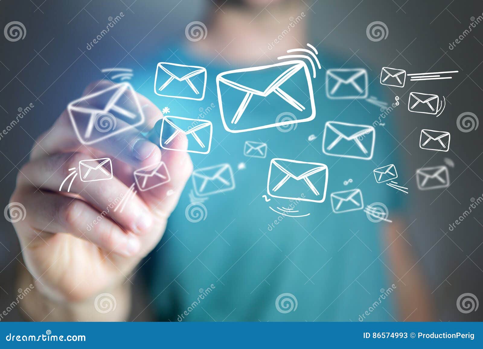 Concept of Man Drawing Email Icon on Technology Interface Stock Image ...