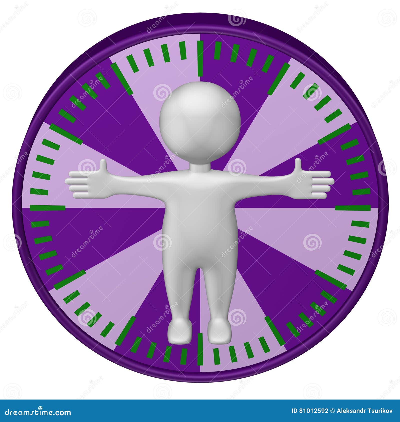 Concept: Man-hour. 3d Man and Clock Face. 3D Rendering. Stock ...