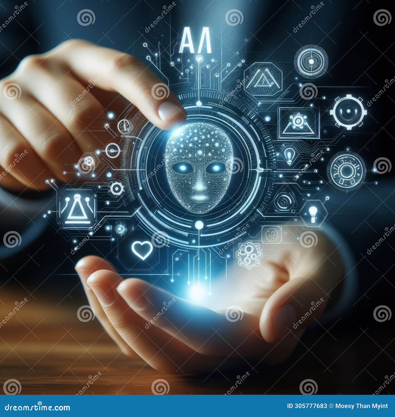 Concept of Man Interacting with AI Technology Stock Illustration ...
