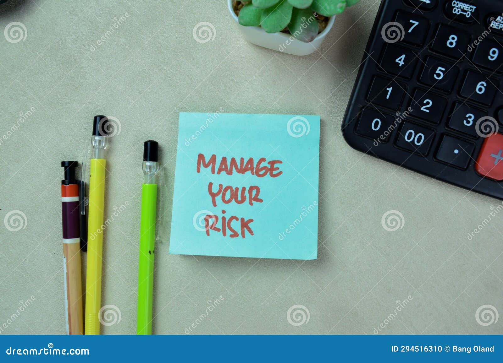 Concept of Manage Your Risk Write on Sticky Notes Isolated on Wooden ...
