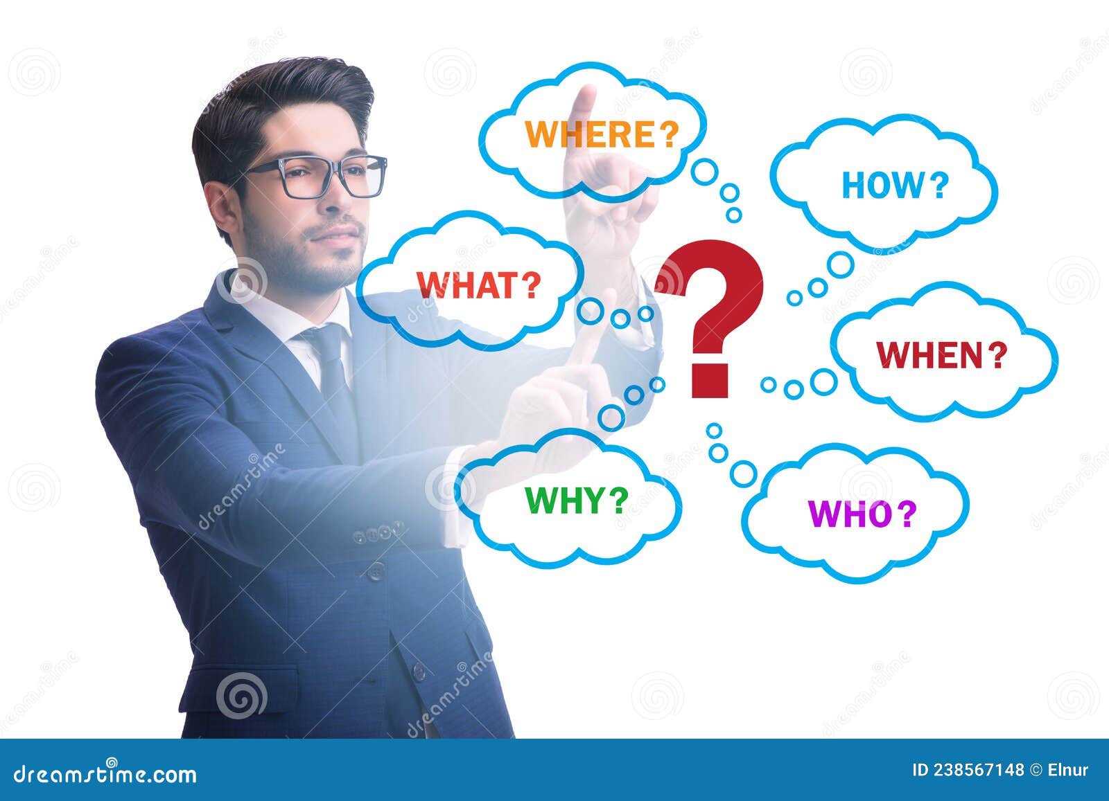 Concept of Many Different Questions Asked with Businessman Stock Photo ...