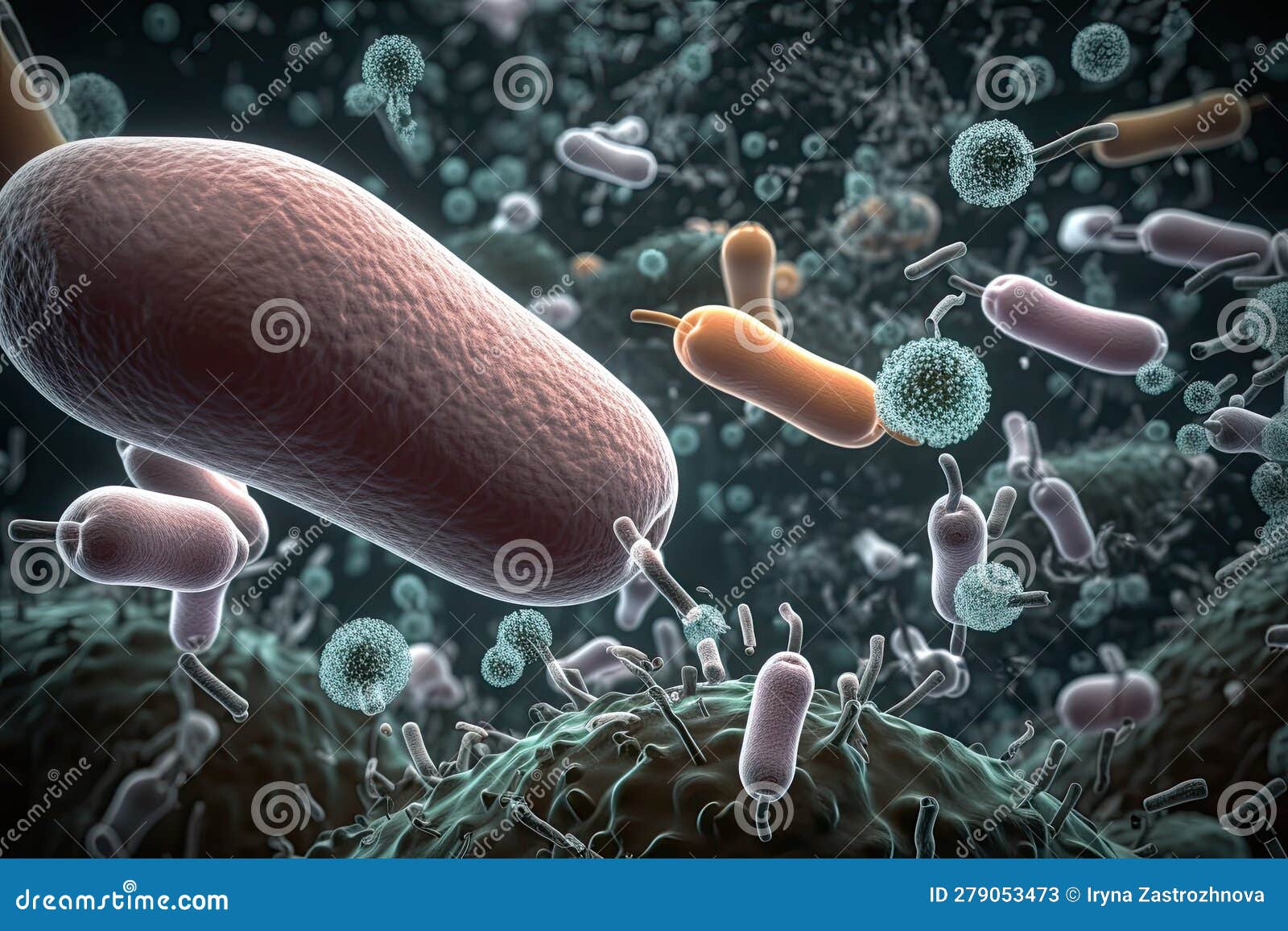 Many Microbes Under Microscope. Microbiome Intestine Microbiota ...