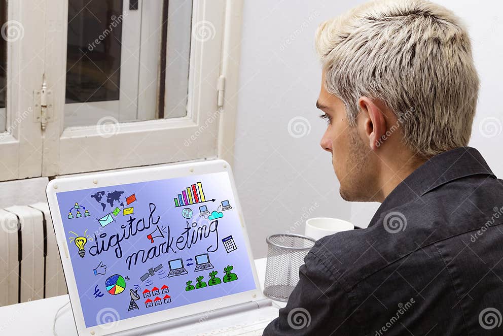 Concept of Marketing Digital Stock Photo - Image of screen, male: 85806402
