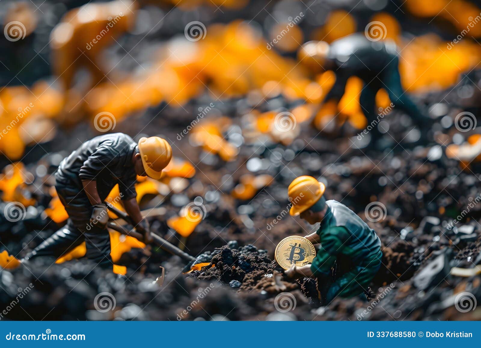 A Concept of Men Digging Up Bitcoin from Underground Stock Illustration ...