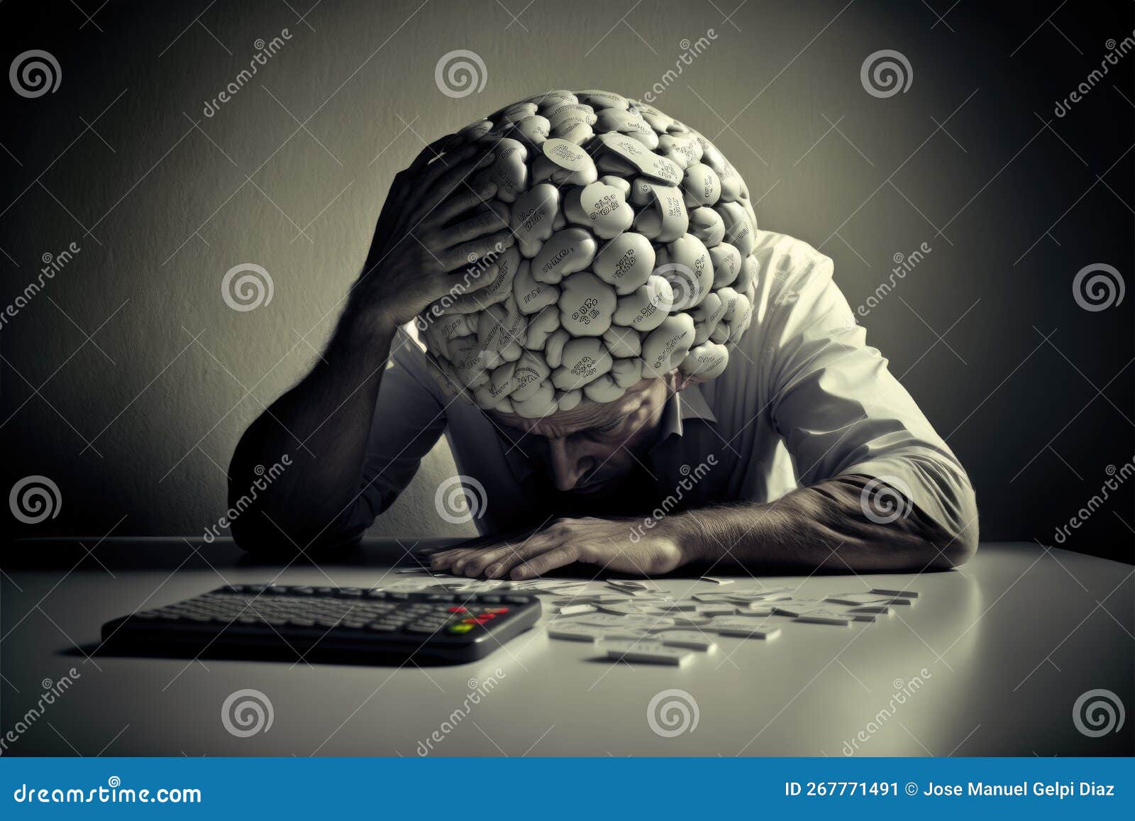 Concept of Mental Problems. Illustration of a Men with a Big Brain Full ...