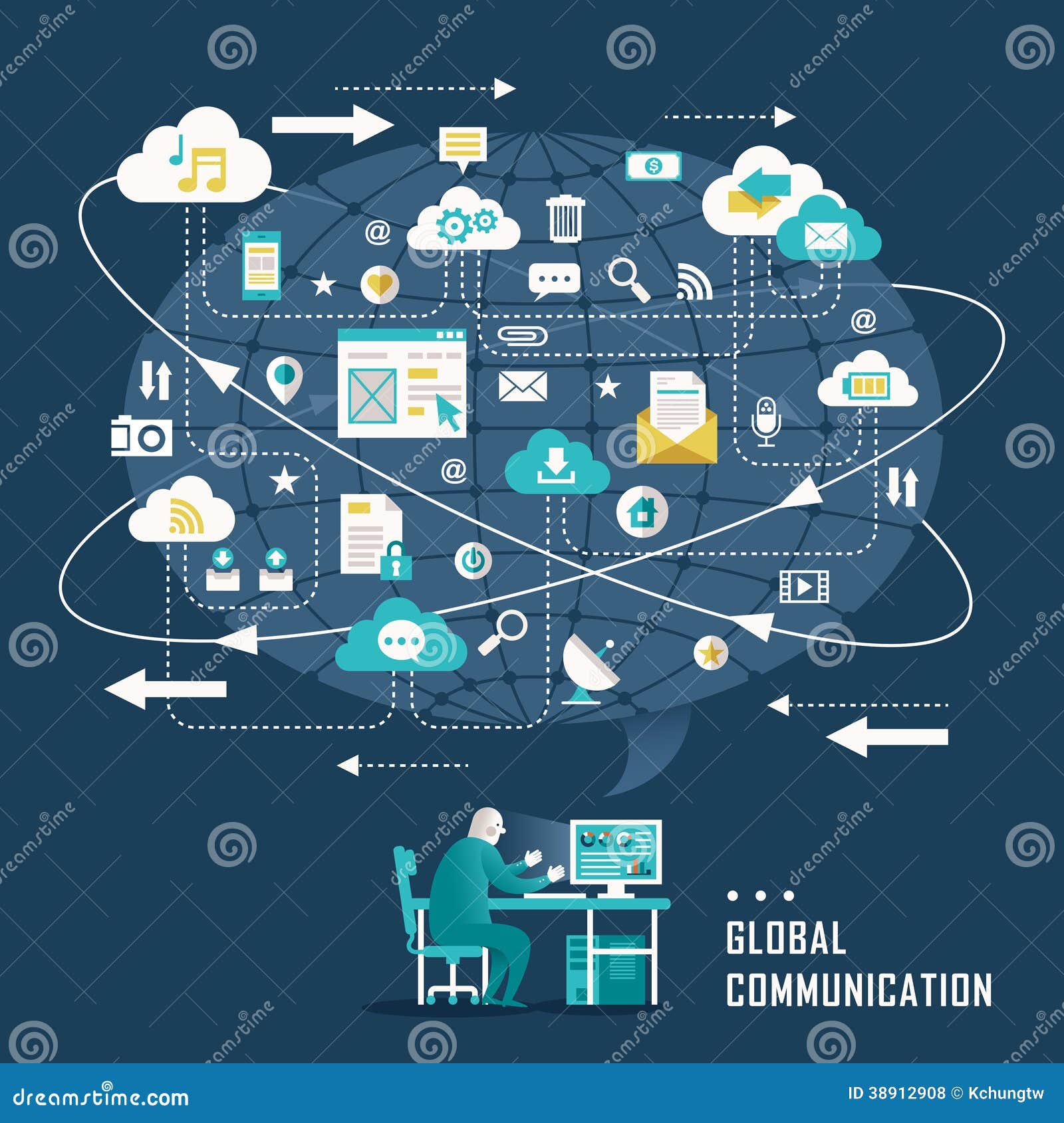 Concept Met Pictogrammen Van Globale Mededeling Vector Illustratie ...