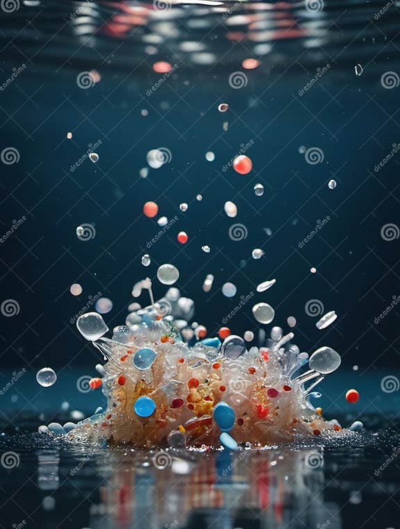 Microplastic Particles Float in the Water. Generative AI Stock ...