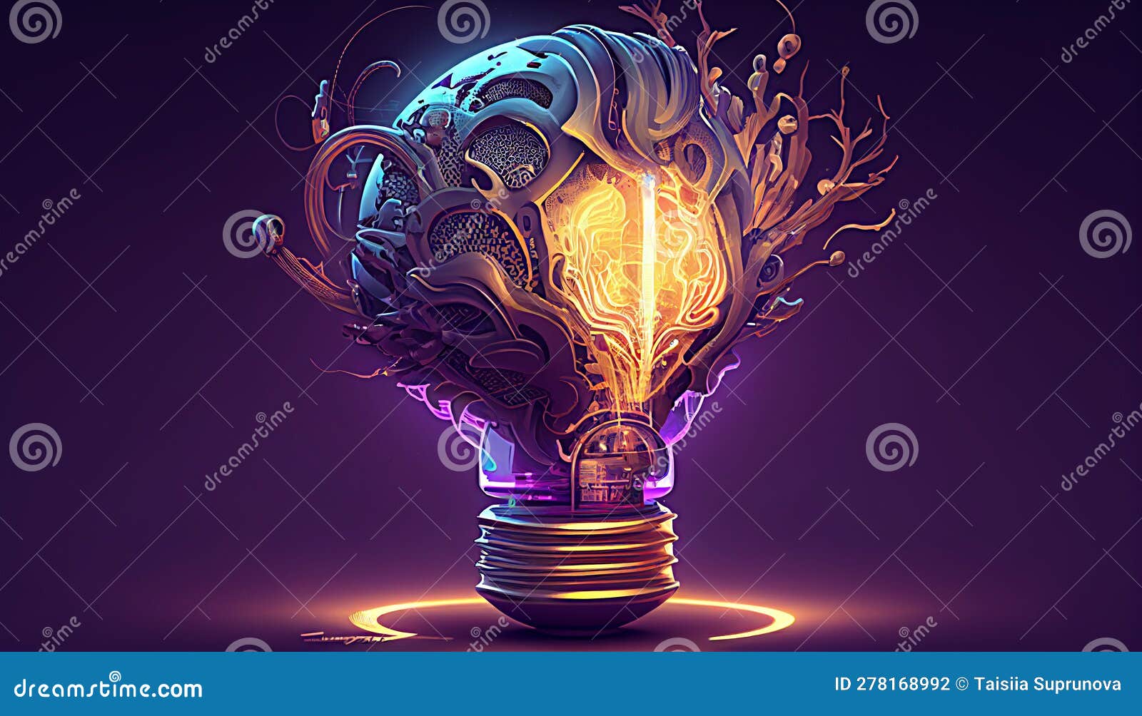 The Concept of the Mind in the Form of a Light Bulb Stock Illustration ...