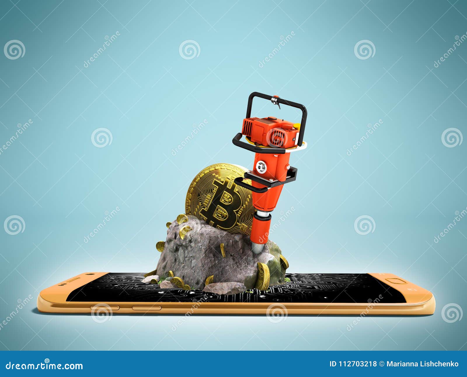 Modern Concept of Mining Bitcoin with a Bump from the Orange Phone in ...