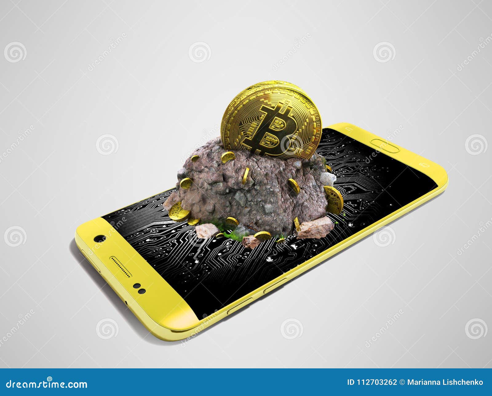 Modern Concept of Bitcoin Mining with a Yellow Perspective 3d Render on ...