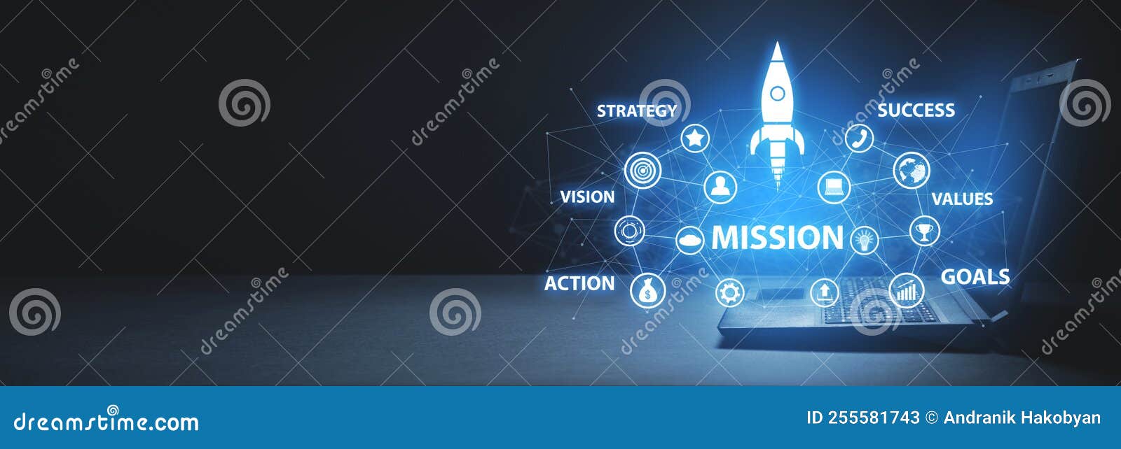 Concept of Mission with a Network and Business Symbols Stock Image ...
