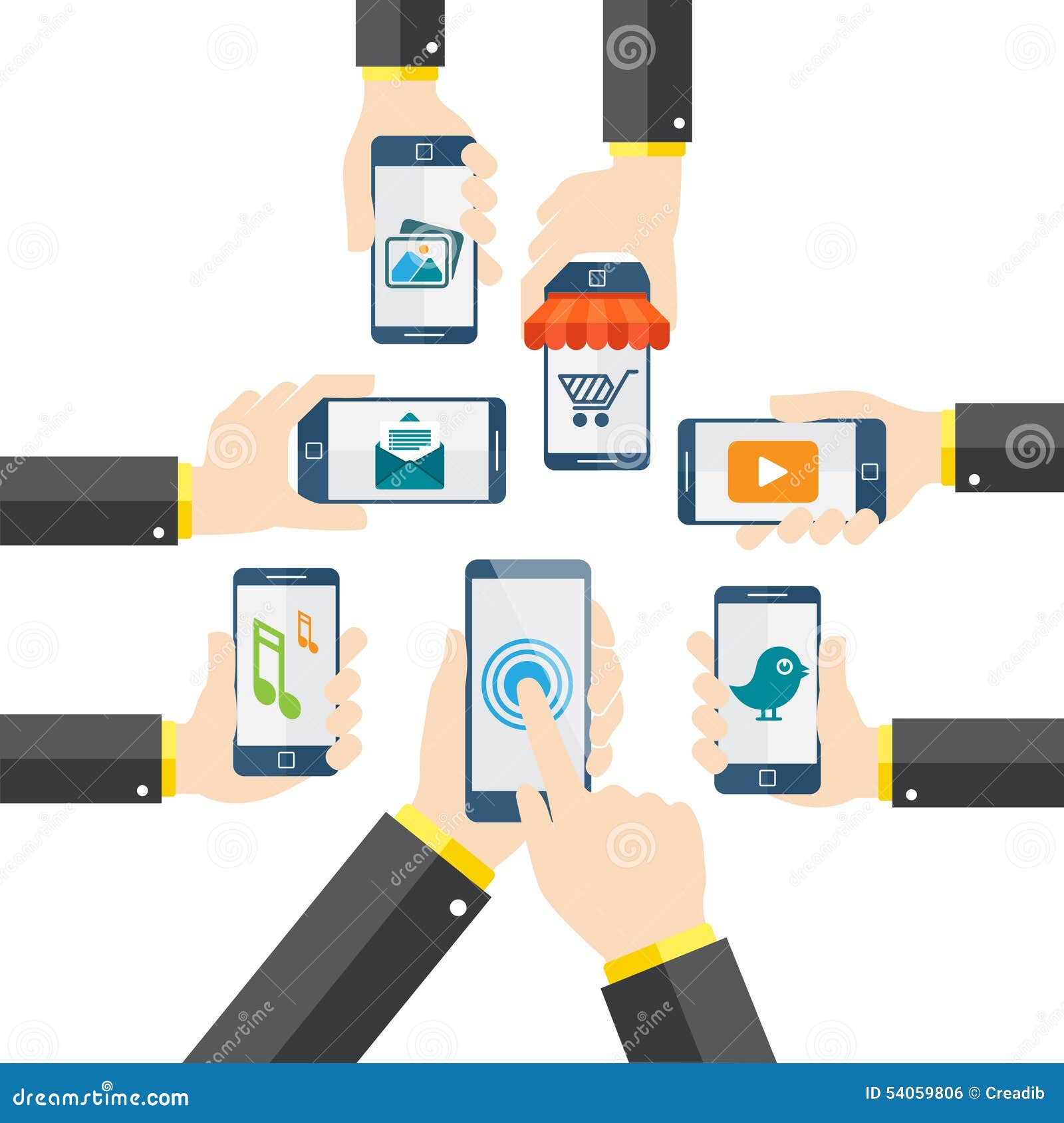 Concept Mobile D'apps De Vecteur Plat De Conception Avec Des Icônes De ...