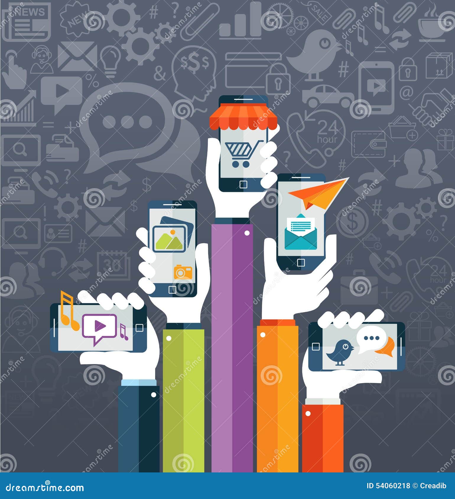 Concept Mobile D'apps De Vecteur Plat De Conception Avec Des Icônes De ...