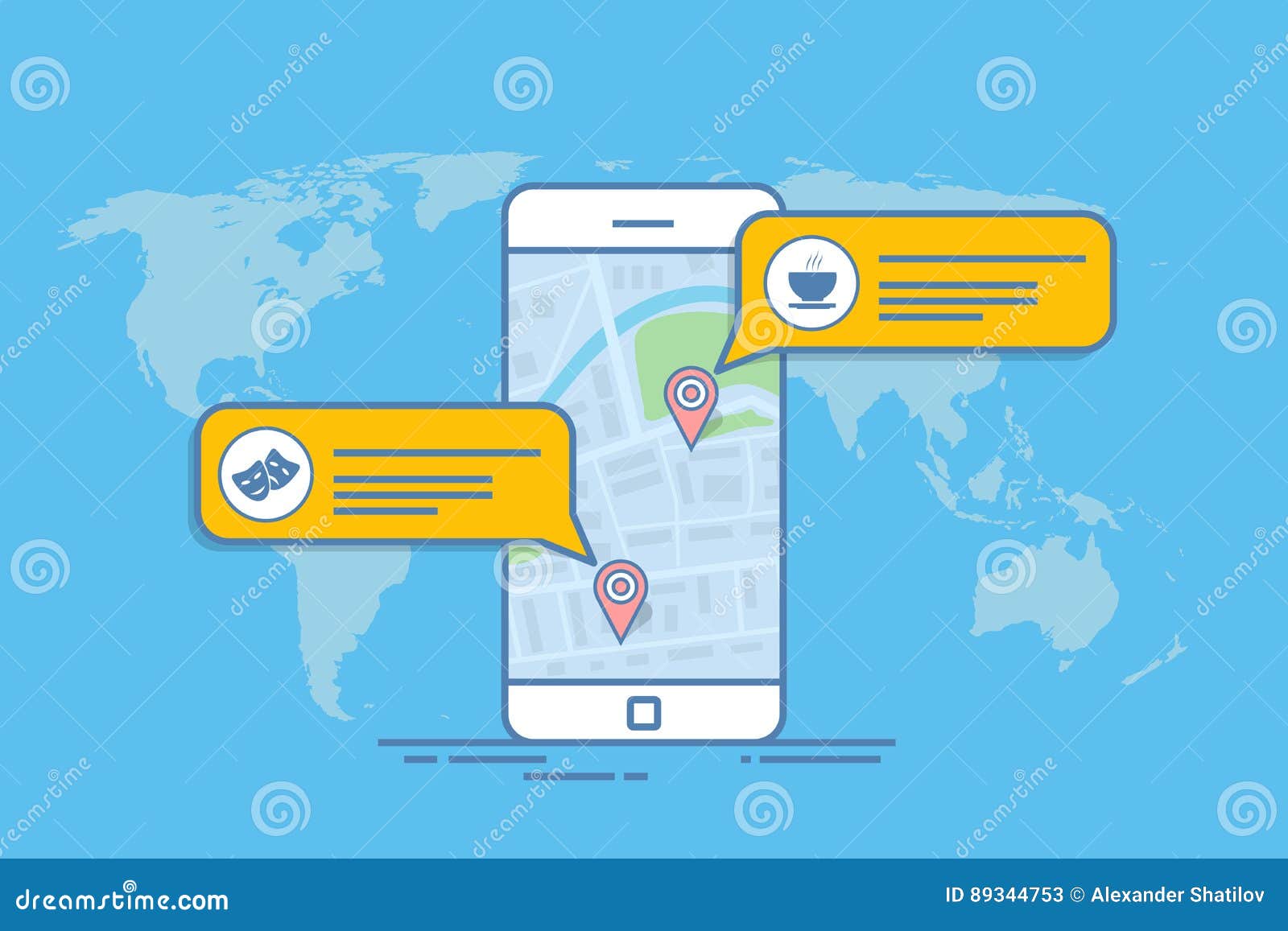 Concept of a Mobile Map or Navigator. Pop-up Dialog Box with Object ...