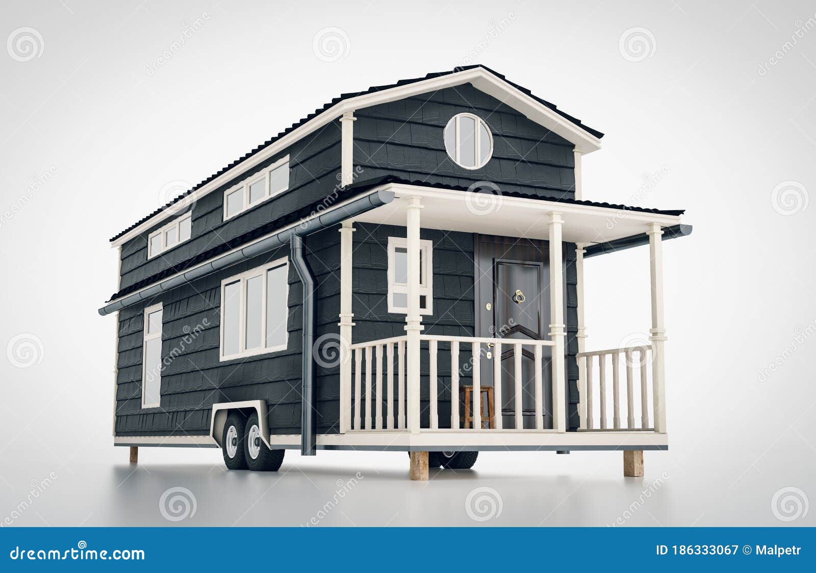 Concept of a Mobile Scandinavian Tiny House Isolated on White ...