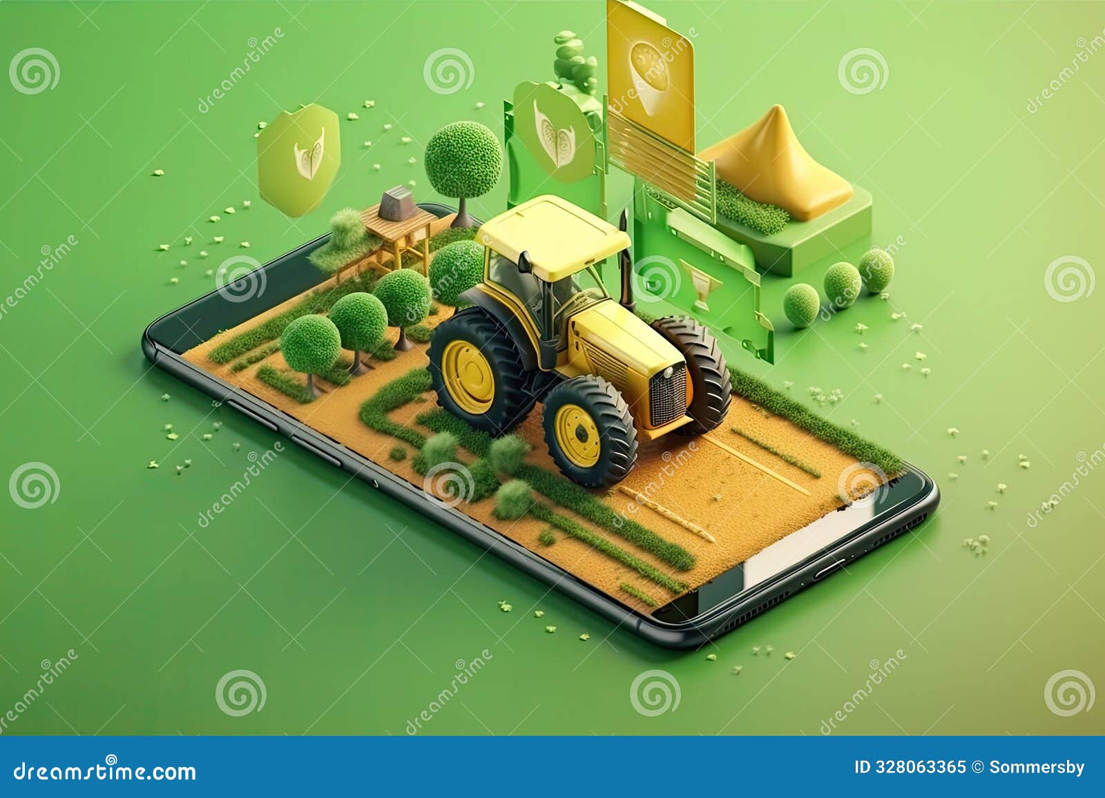Concept of Modern Agricultural Technologies, Tractor in Field with ...