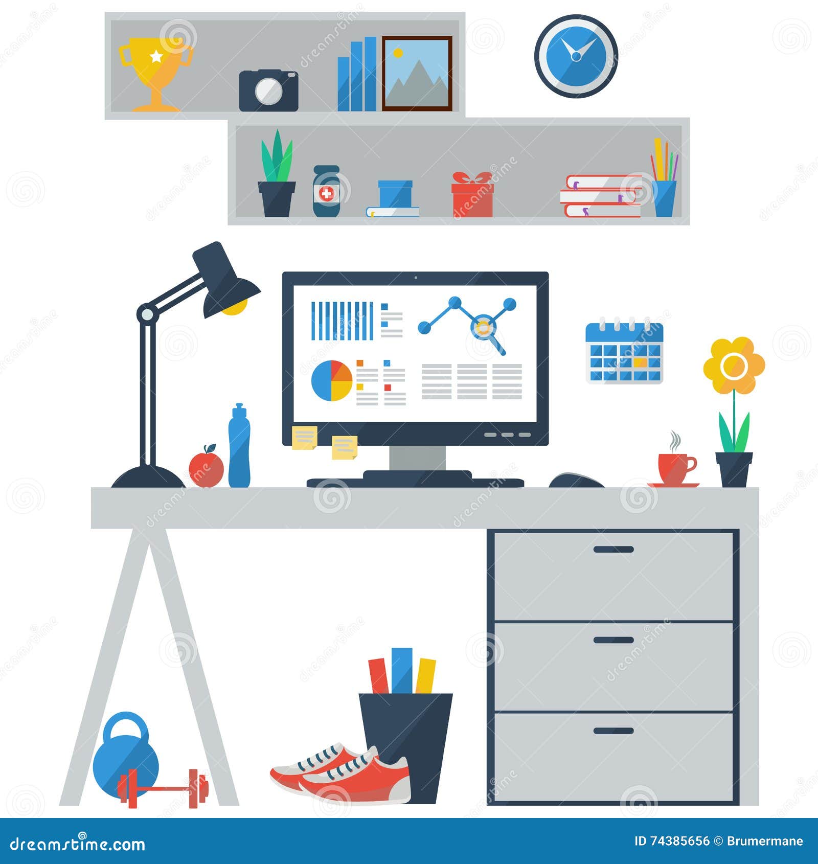 Concept of Modern Business Workspace Stock Illustration - Illustration ...