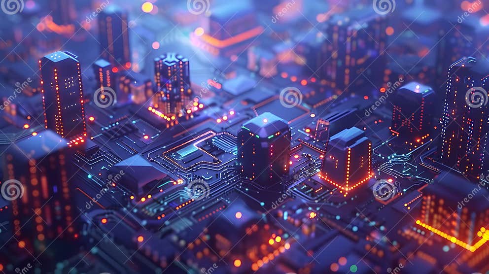 A Concept of a Modern City with Digital Networks Stock Image - Image of ...