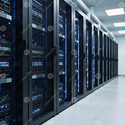 Modern Data Center with Multiple Server Racks Stock Illustration ...