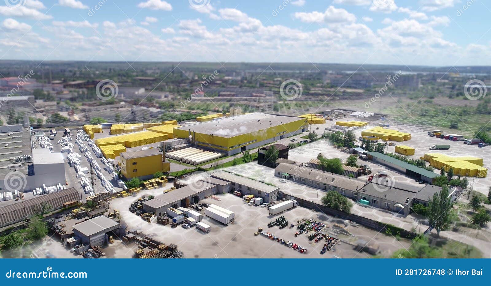 Concept of a Modern Factory, Drone View. Flight Over the Modern Factory ...