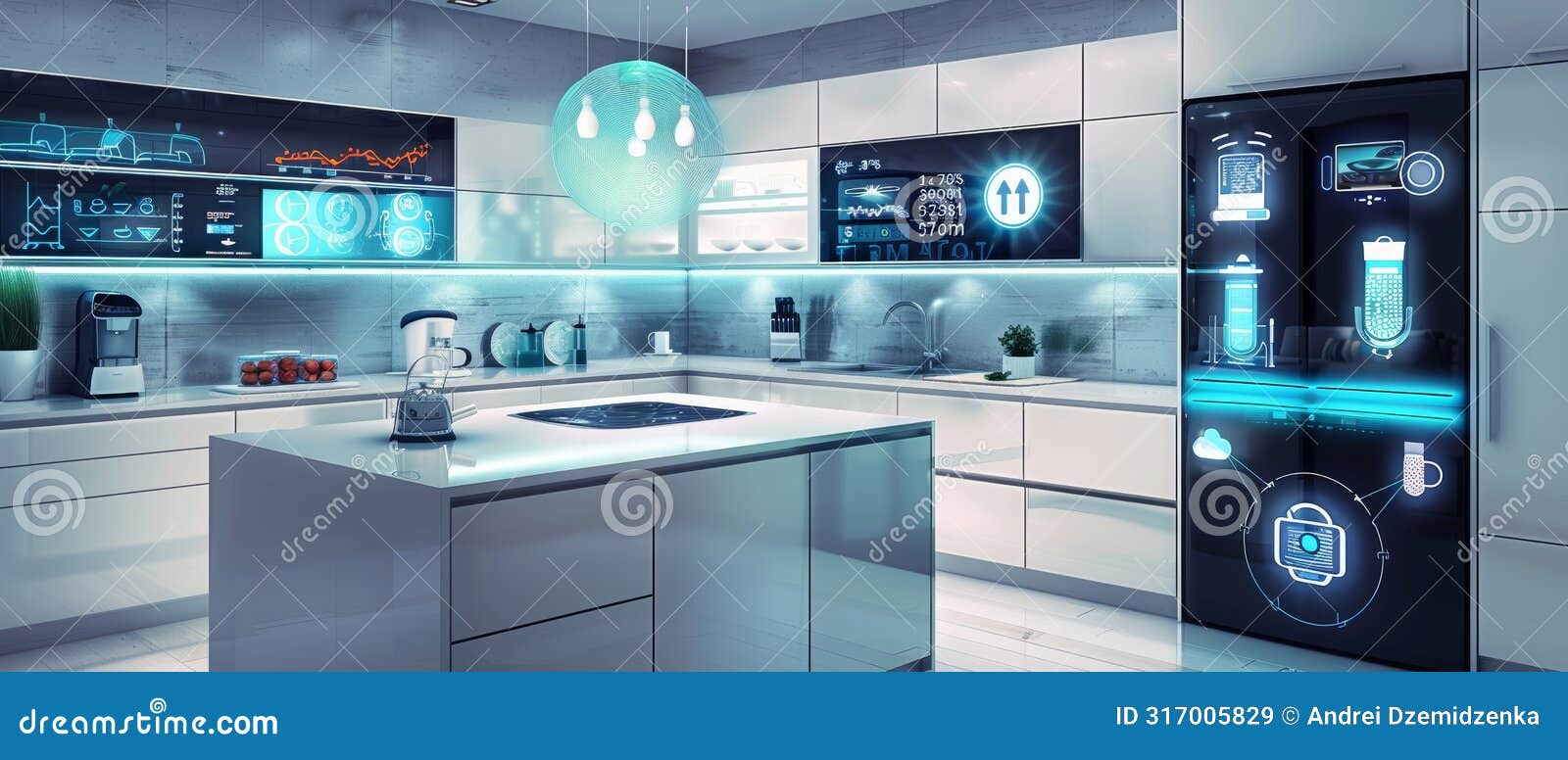 Concept: Modern Kitchen with High-Tech Appliances, Infographics Showing ...