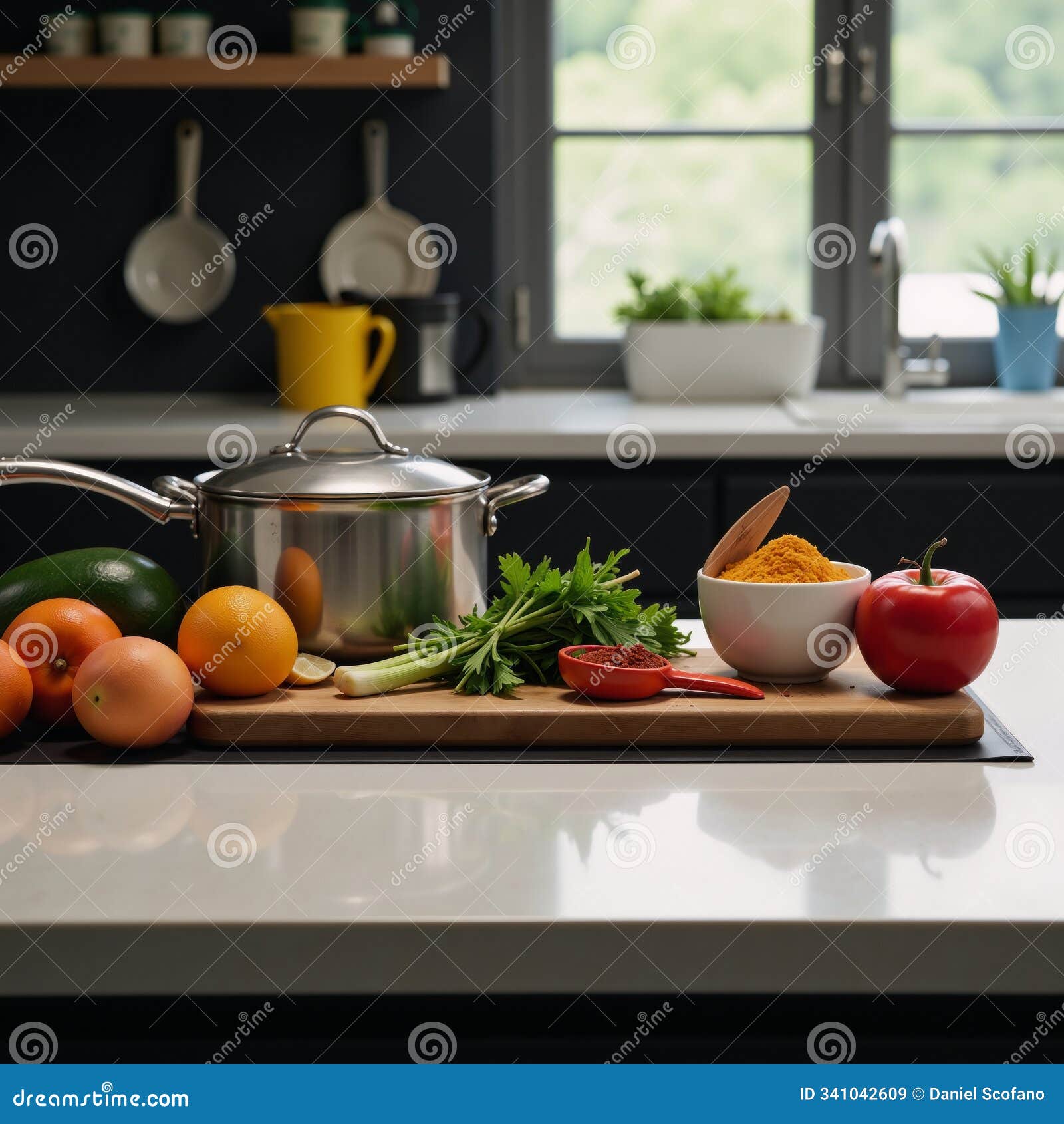 Modern Kitchen Island Setup with Culinary Tools Showcasing Cooking ...