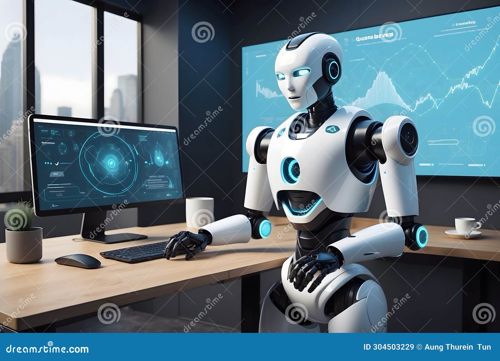 A Concept of a Modern Robot Learning with AI Stock Image - Image of ...