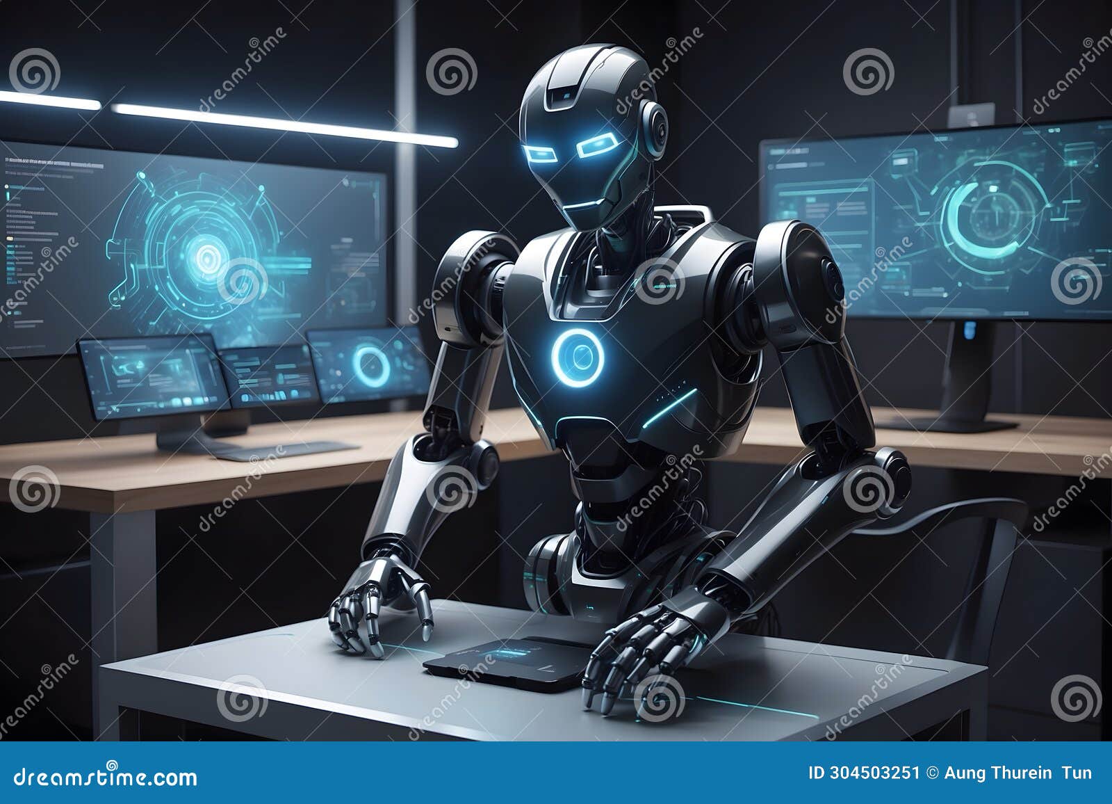 A Concept of a Modern Robot Learning with AI Stock Image - Image of ...
